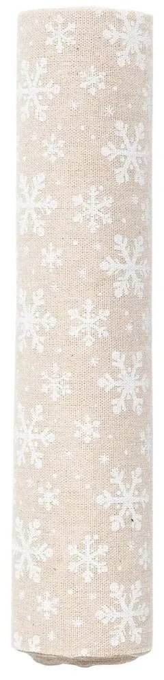 Béžový vánoční běhoun / látka na stůl s vločkami - 30*300 cm