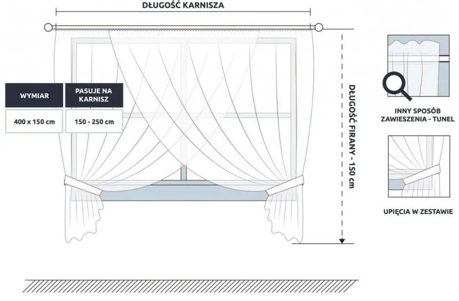Spod Igły i Nitki Záclona 400x150 Emporio bílá ready on tape I23