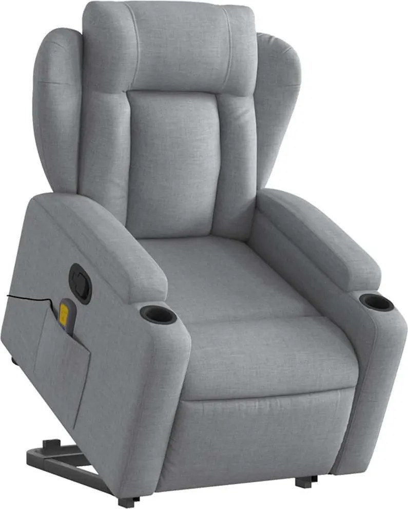 Zvedací masážní polohovací křeslo světle šedé textil 3204494