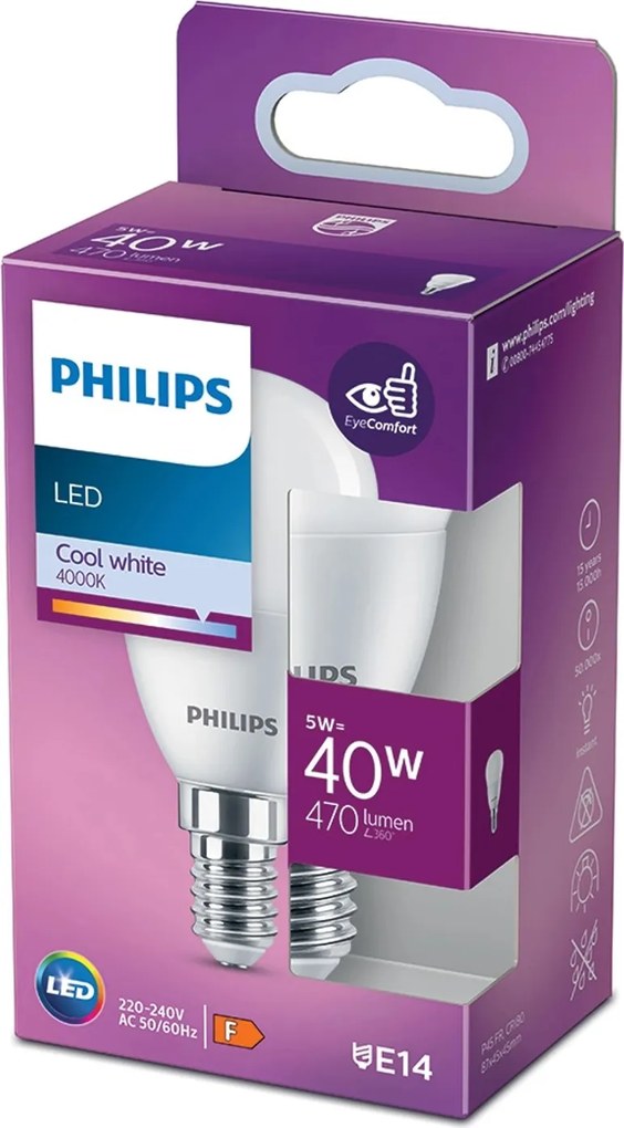 Philips Classic LED žárovka E14, 5 W, 470 lm, 4000 K, tvar kapky