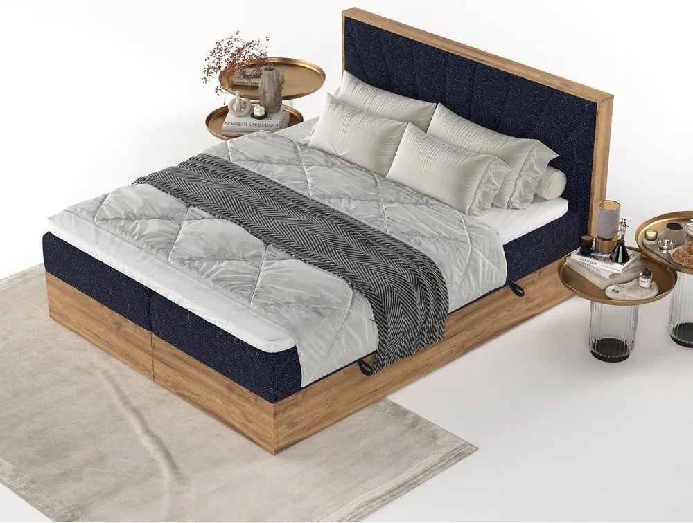 Boxspring postel s úložným prostorem v tmavě modro-přírodní barvě 160x200 cm Asahi – Maison de Rêve