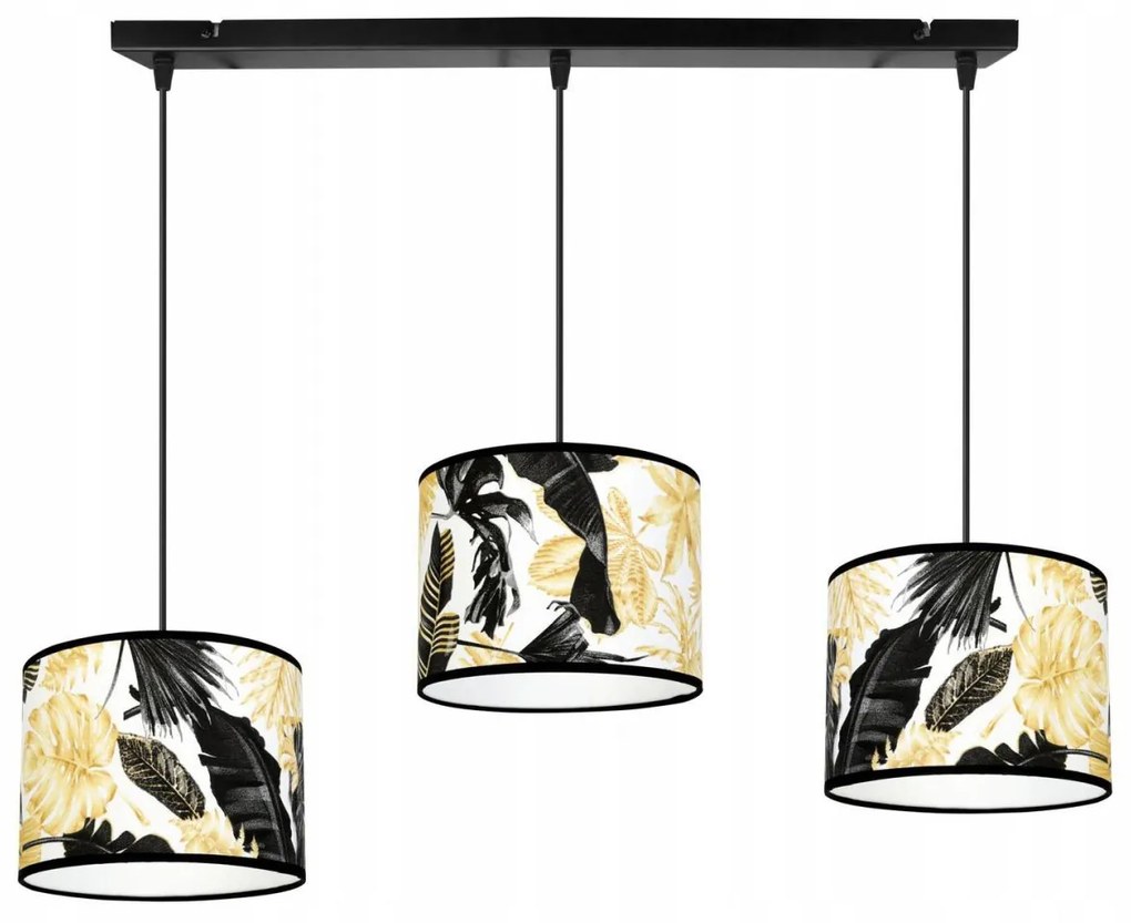 Závěsné svítidlo Gold Flowers, 3x bílé textilní stínítko s květinovým vzorem, (výběr ze 2 barev konstrukce)