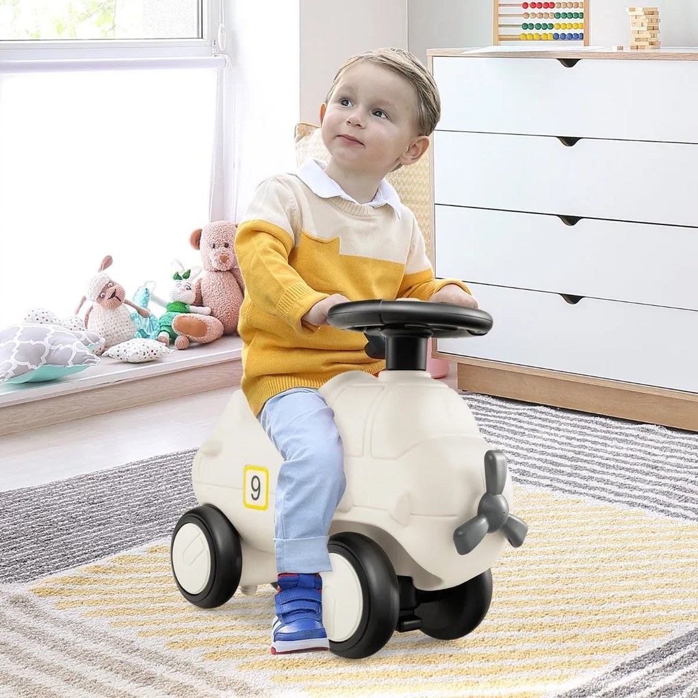 Costway Pojízdné auto ve vzhledu letadla s roztomilým vrtulovým vozítkem, bílý