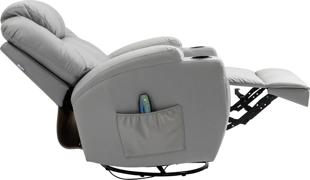 Masážní křeslo HOMCOM Relaxační křeslo s 8 vibračními body, 5 režimů, funkce polohování, nosnost 150 kg, imitace kůže, světle šedá