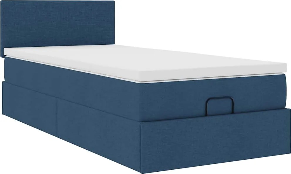 Osmanská postel s matrací & LED modrá 90x200 cm látka 3312200