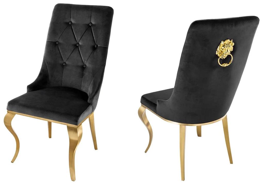 Designová židle Rococo Lví hlava černá / zlatá