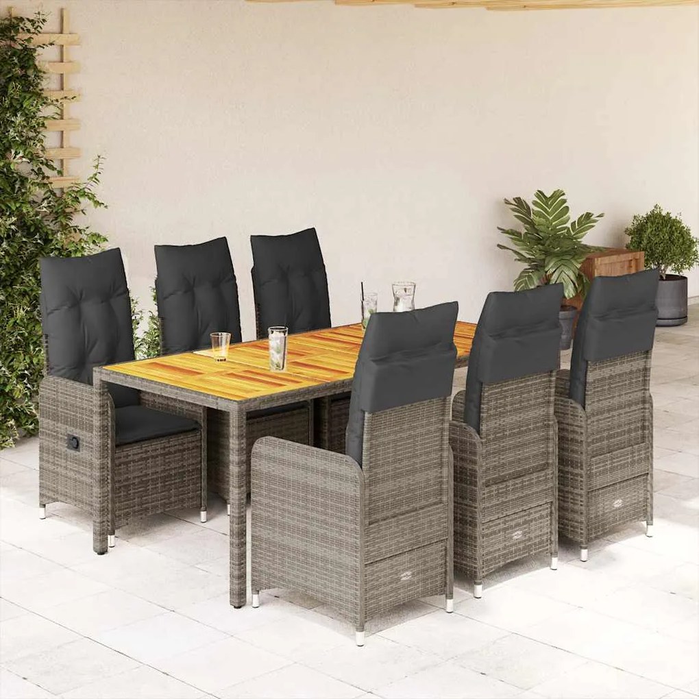 7dílný zahradní bistro set s poduškami šedý polyratan 3277025