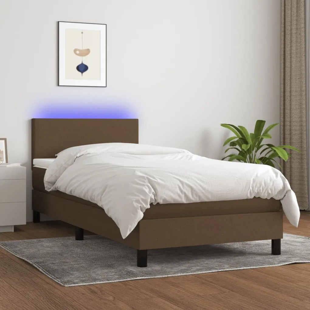 Box spring postel s matrací a LED tmavě hnědá 100x200 cm textil