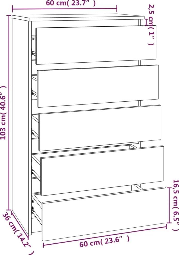 vidaXL Zásuvková skříňka 60 x 36 x 103 cm kompozitní dřevo [823022] Barva: Betonová šedá