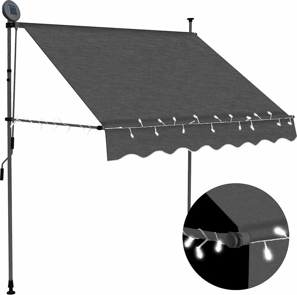 Ručně zatahovací markýza s LED světlem 200 cm antracitová 145864