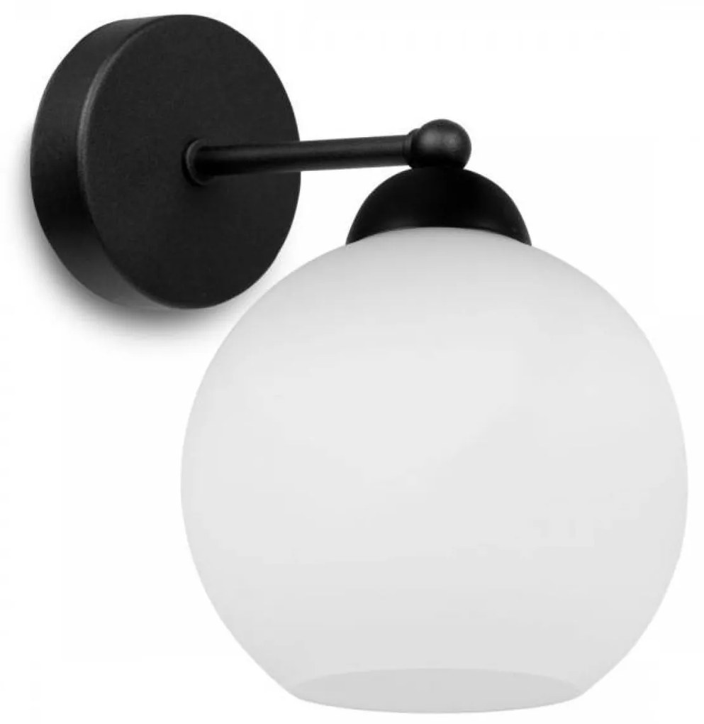 Light for home - Elegantní nástěnné svítidlo s mléčnou koulí ELIZA 1988/K, 1x60W, E27, Černá
