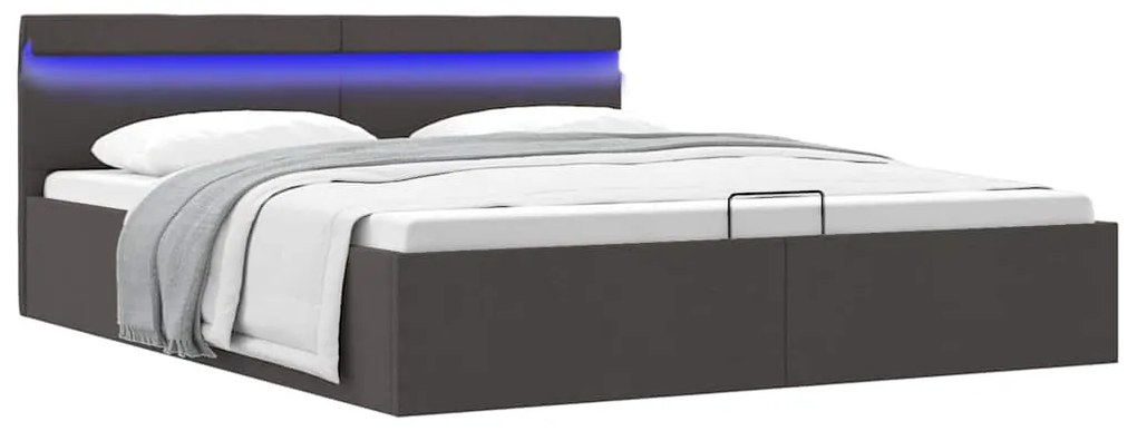 Rám postele s úložným prostorem LED tmavě šedý textil 180x200cm 285605