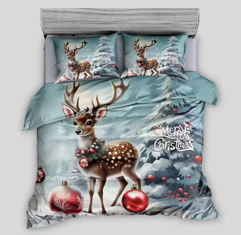 3D Bavlněné povlečení DEER WITH DECORATION modré, 100% bavlna Rozměr povlečení: 70 x 90 cm | 140 x 200 cm
