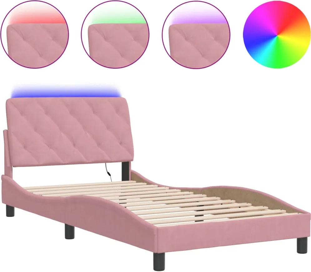 Rám postele s LED bez matrace růžový 100 x 200 cm samet 3213842