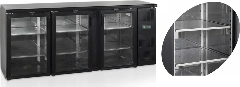 Tefcold CBC 310 G - Prosklený minibar, 3 dveře š. 200,2 cm, 442 l, vvnitřní LED osvětlení + Záruka 2 roky pro firmy, 15853