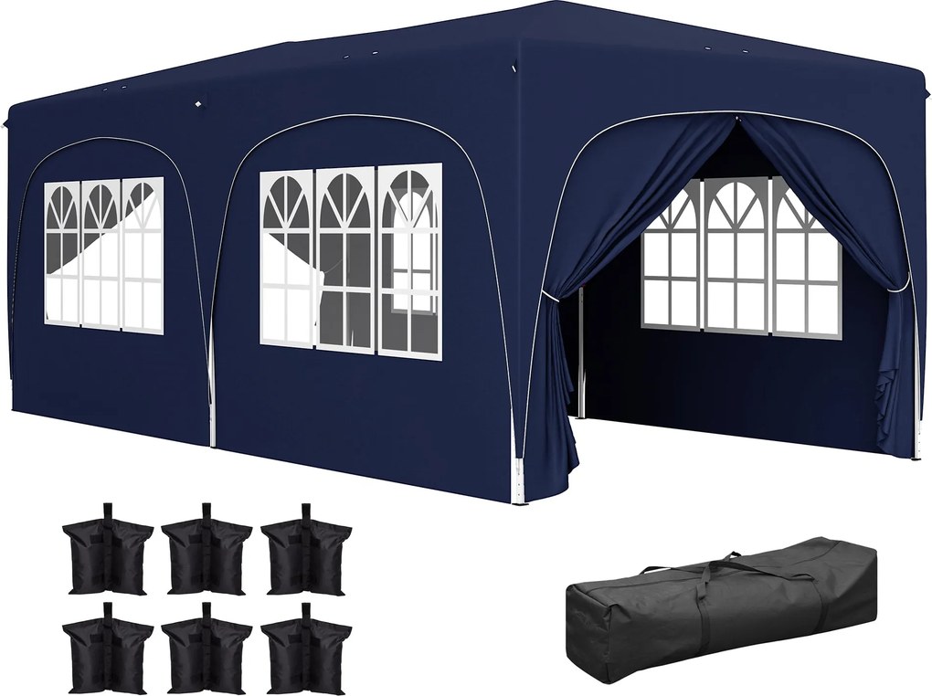 Pavilon Outsunny 3x6m, vodoodpudivý, pevný, zimní skládací pavilon, UV ochrana 50+, skládací párty stan s 6 bočními panely, taška na zahradní pavilon