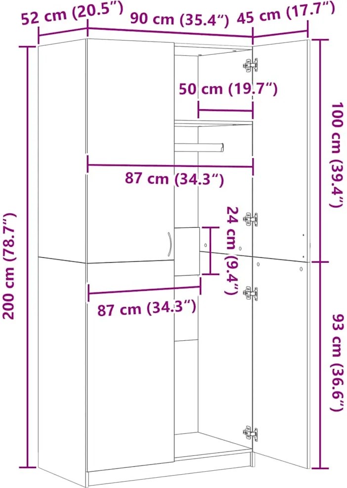 vidaXL Marketos Šatní skříň bílá 90 x 52 x 200 cm kompozitní dřevo
