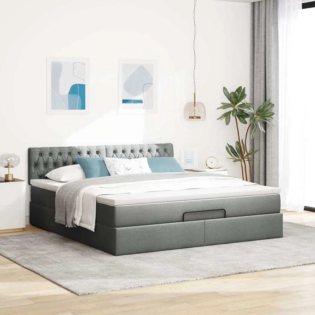 Osmanský rám postele s matrací tmavě šedá 160x200cm textil 3312403