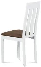 Autronic Dřevěná jídelní židle Jídelní židle, masiv buk, barva bílá, látkový hnědý potah (BC-2602 WT)