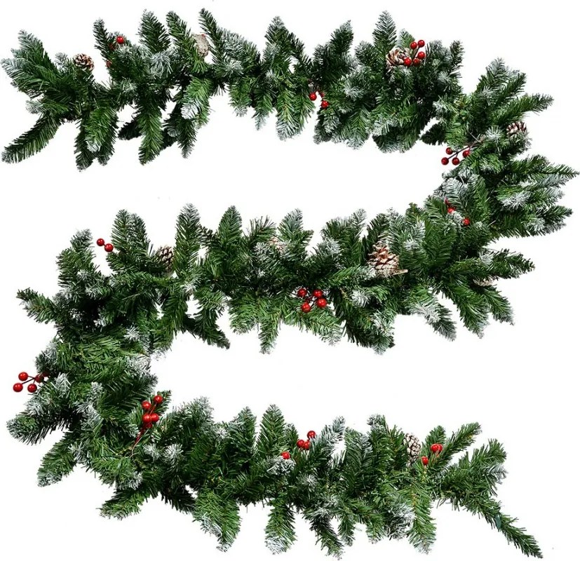 Zasněžená umělá girlanda z větviček se šiškami - 270*7*7 cm
