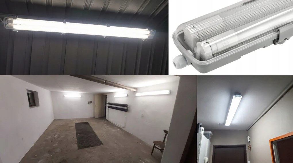 Sada 2× hermetické svítidlo 120 cm + LED trubice do dílny a garáže