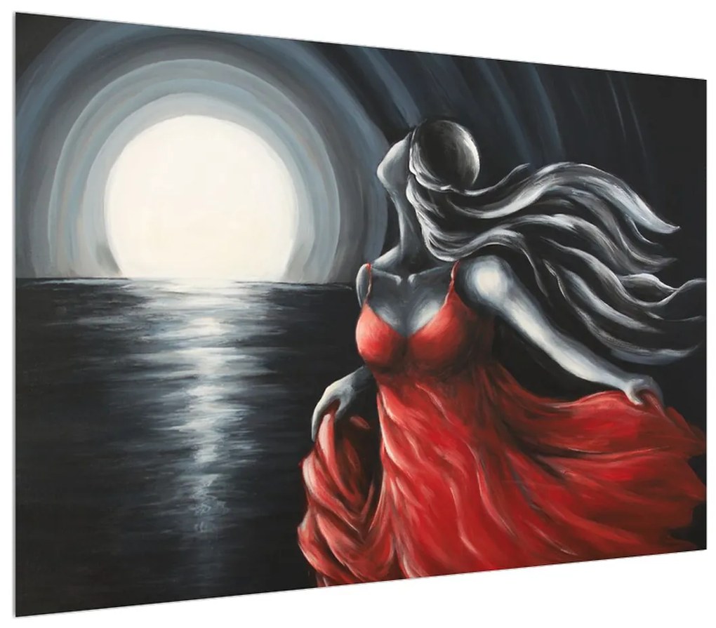 Obraz ženy v červených šatech (100x70 cm)