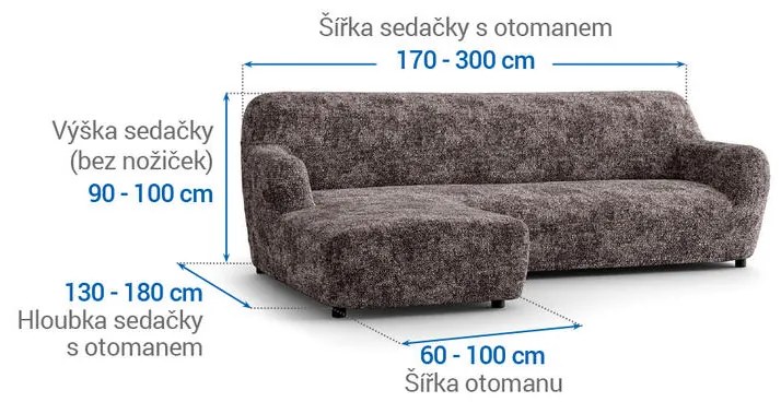 Bielastické potahy MARMO hnědé sedačka s otomanem vlevo (š. 170 - 300 cm)