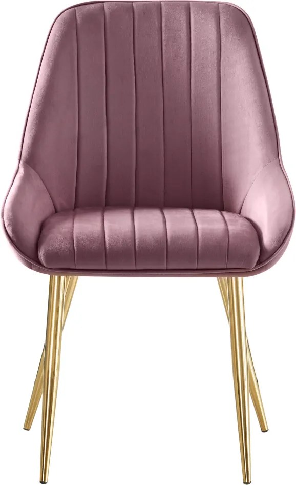 Jídelní židle LUXURY - látka Velvet, zlatý chrom / růžová