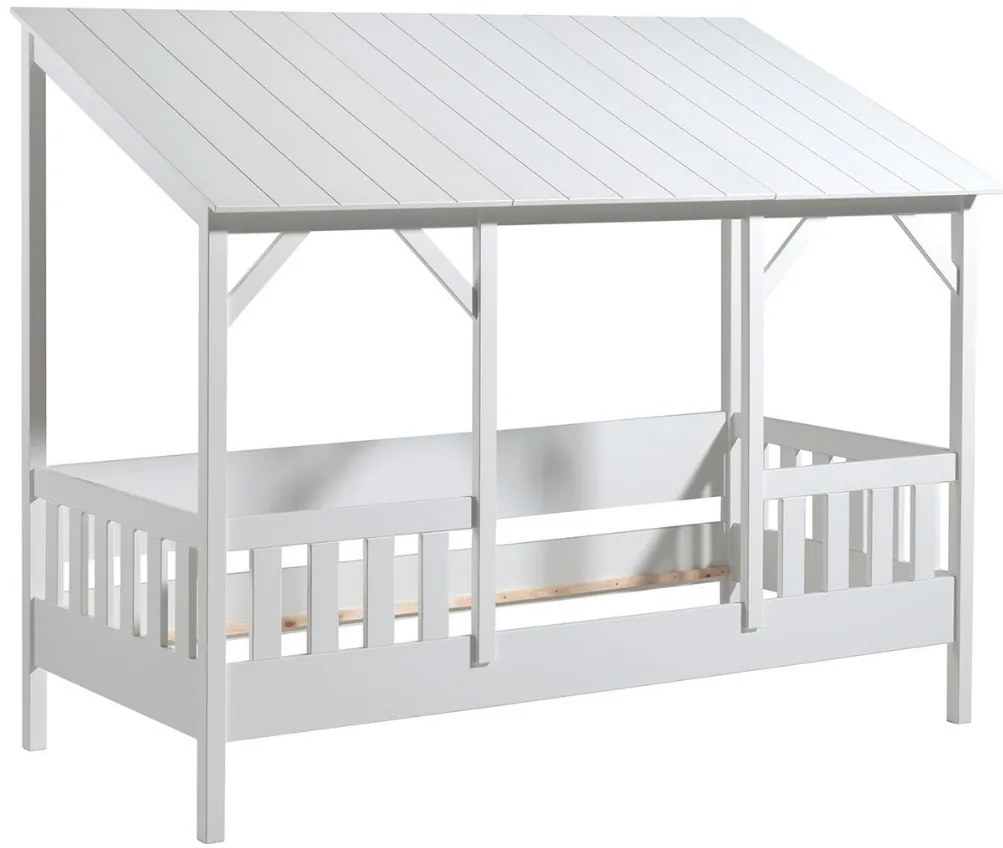 OnaDnes -20% Bílá dřevěná dětská postel Vipack Housebed 90 x 200 cm s bílou střechou