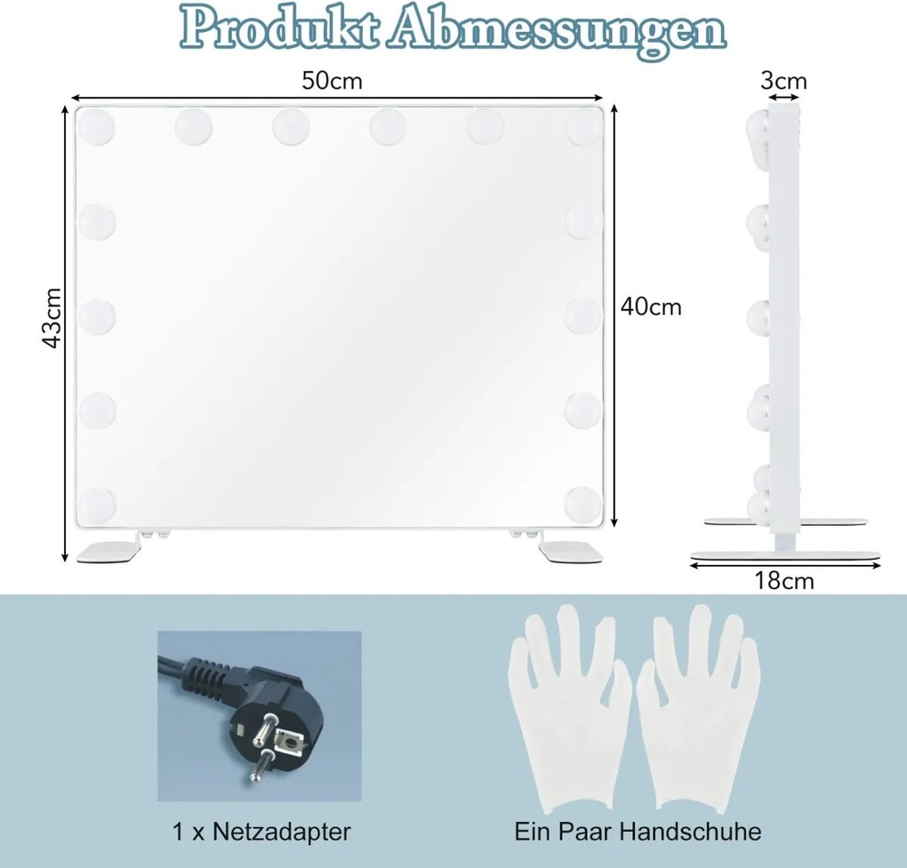 Costway Hollywood Makeup Mirror s osvětlením a Smart Touch Control Desk Mirror