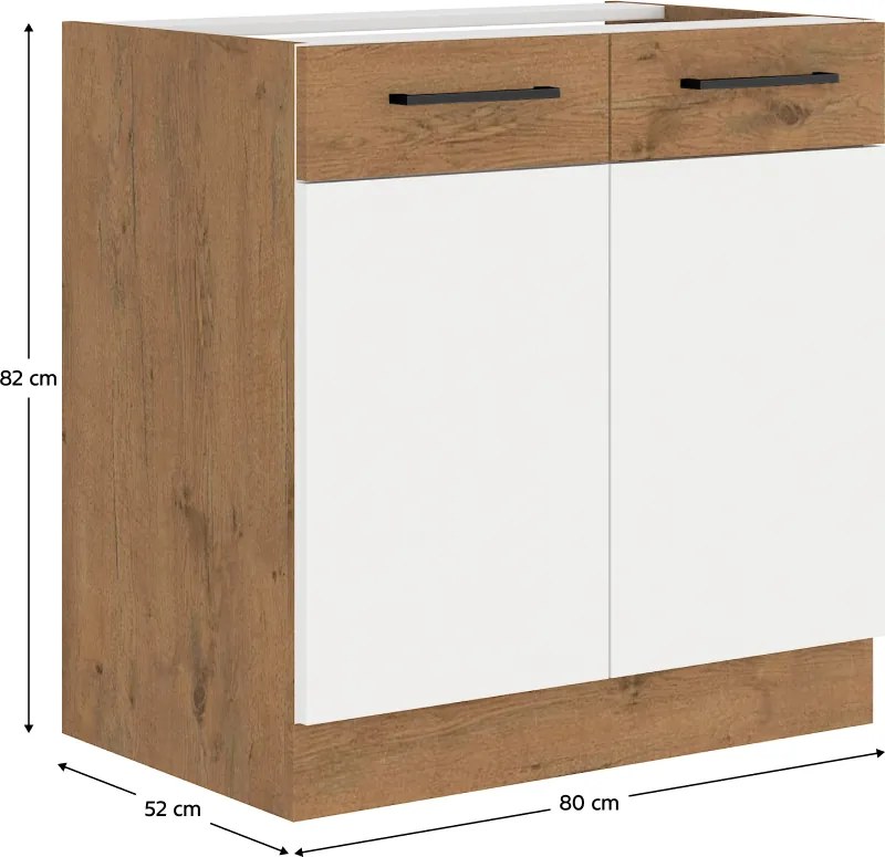 Dřezová skříňka, bílá extra vysoký lesk HG / dub lancelot, VEGA 80 ZL 2F BB
