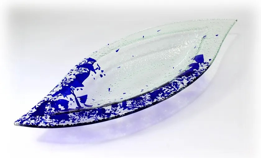 BDK-GLASS Skleněná mísa LIST 47x19cm - modré střepy