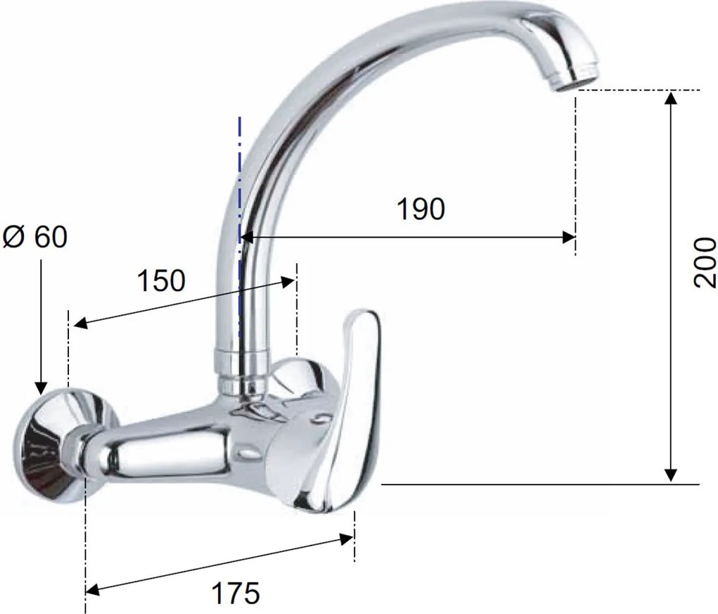 Aqualine Aqualine, KASIOPEA nástěnná baterie s vysokým ramínkem, chrom, 1107-13