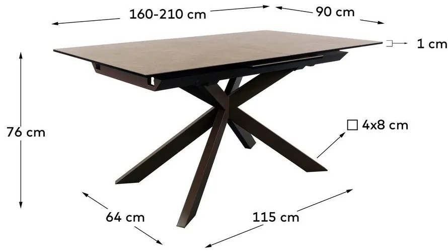 Hnědý rozkládací jídelní stůl s keramickou deskou 90x160 cm Atminda – Kave Home