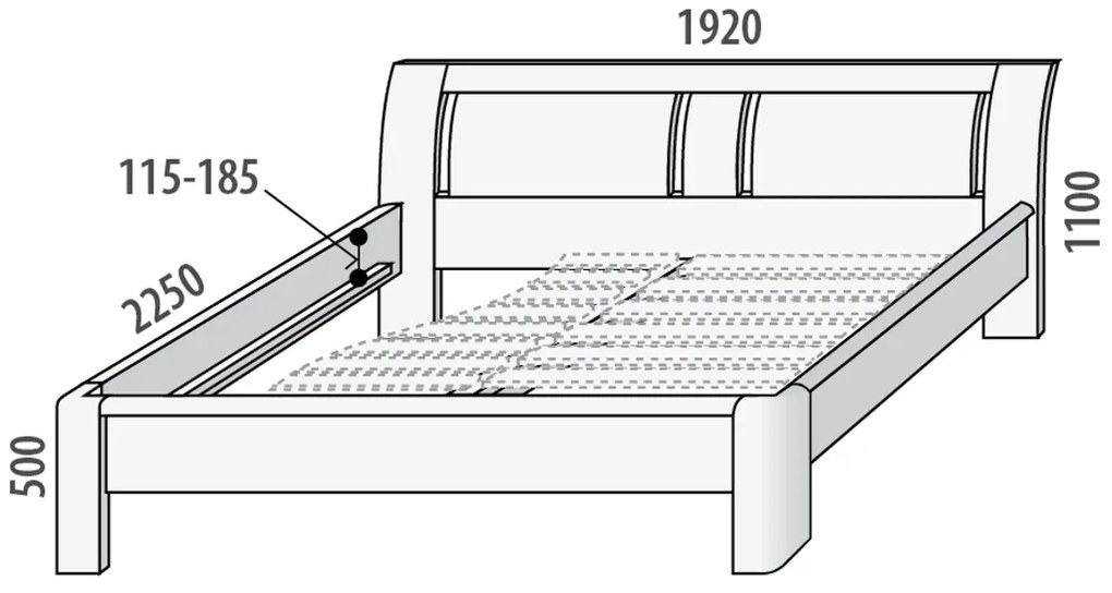 Postel Florencia,čelo oblé 3 výplně 180 Domestav F121 Materiál: Buk cink, Barevne provedení: Moření