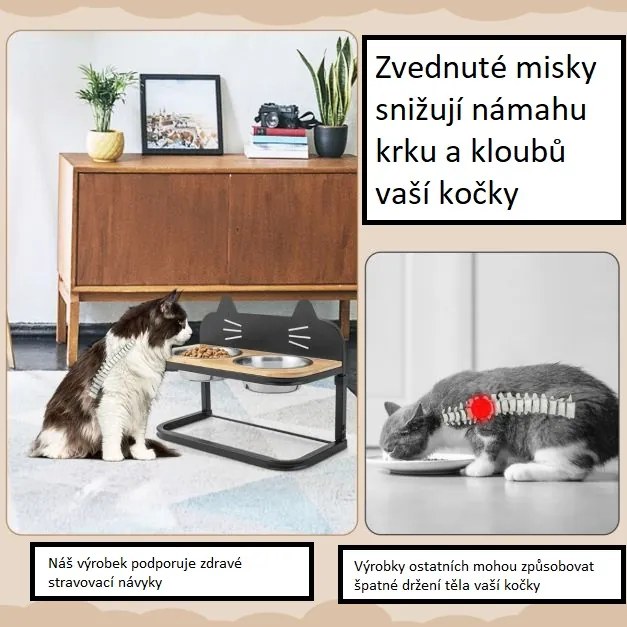 Miska na krmení pro kočky výškově nastavitelná do 25,5 cm, černá PV10015
