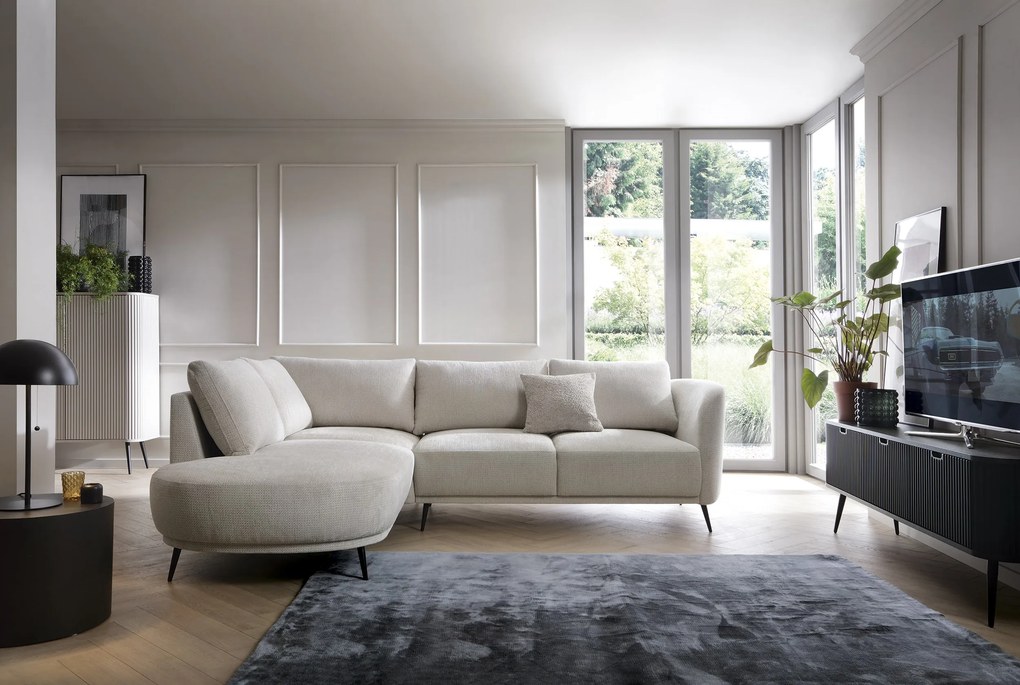 Rohová rozkládací sedací souprava do L SALAMANCA, 262 cm, s úložným prostorem Roh pohovky: Levý roh, Barva látky: Žlutá (Curio 48)