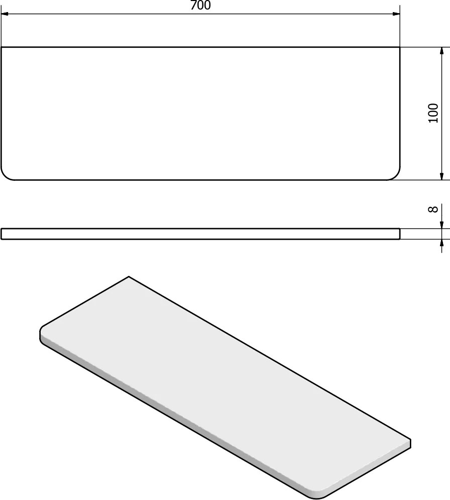 Sapho police 700 x 100 x 8 mm mléčné sklo 22483