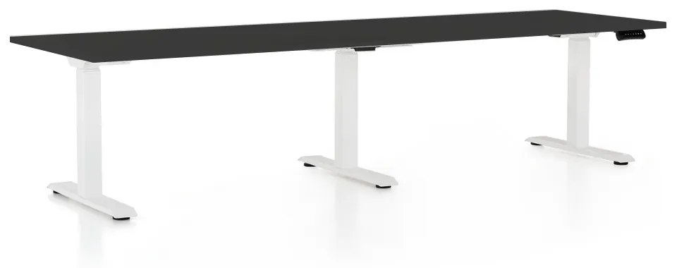 Výškově nastavitelný stůl OfficeTech Long, 260 x 80 cm, bílá podnož, černá