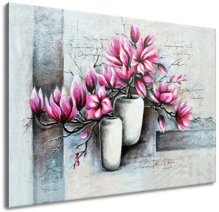 Gario Ručně malovaný obraz Růžové magnolie ve váze Rozměry: 100 x 70 cm