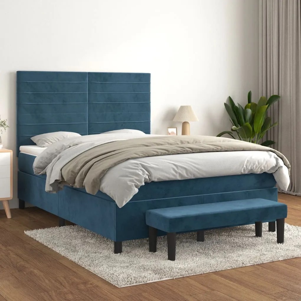 Box spring postel s matrací tmavě modrá 140x200 cm samet 3137909