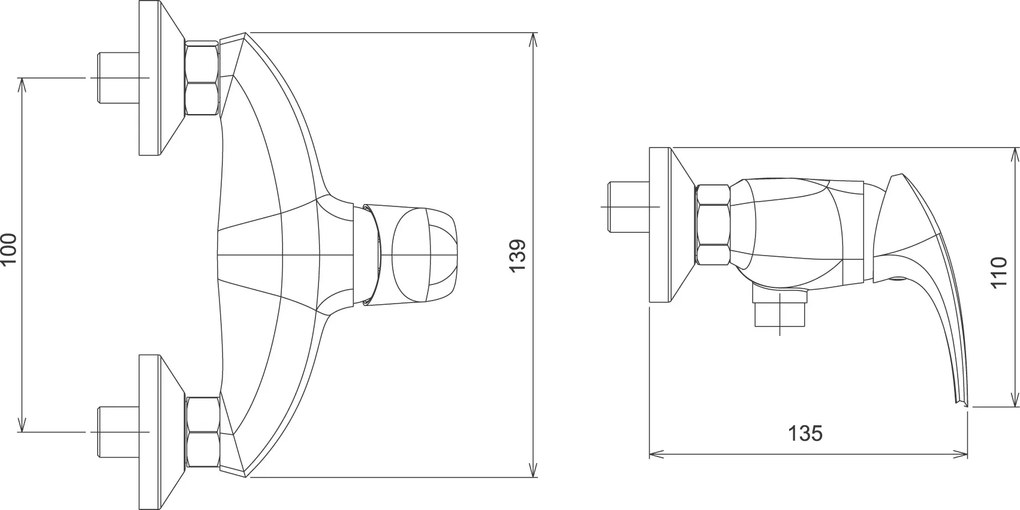 Novaservis Metalia 57 Sprchová baterie bez příslušenství 100 mm, chrom, 57065/1,0