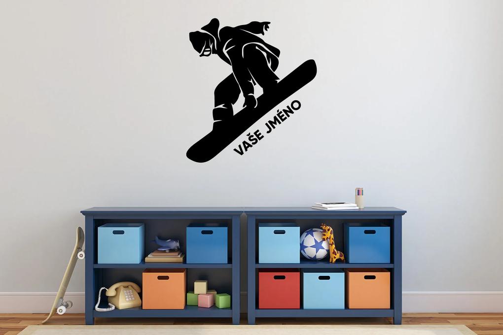 Lepy.cz Samolepka na zeď Snowboardista s kapucí + text Velikost (šířka x výška): 50x55cm, Barevná varianta: Ledová modrá