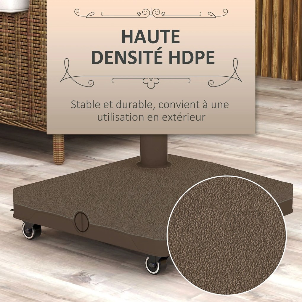 Hmotnostní základna slunečníku Outsunny čtvercová s 4 koly 45L x 45W x 39H cm HDPE Hnědá | Aosom