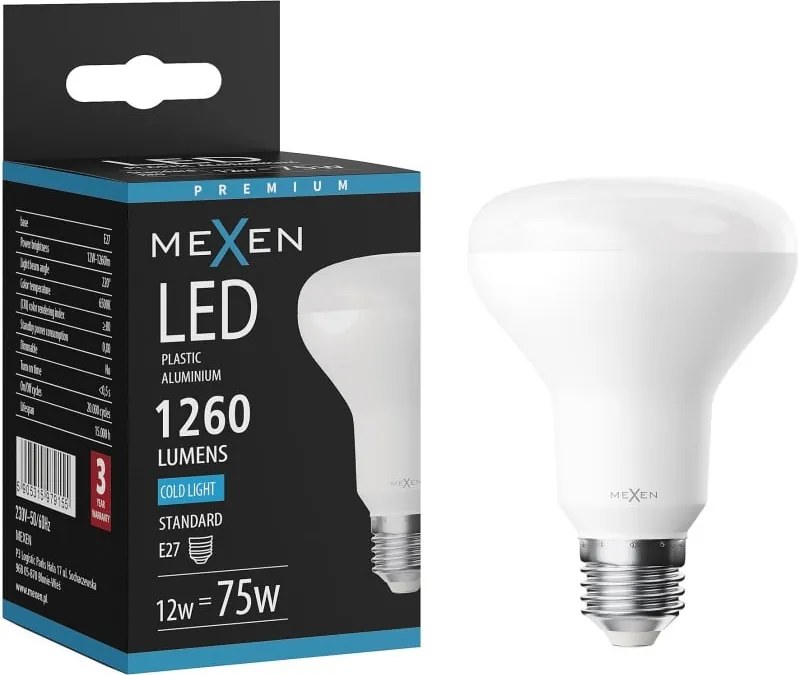 Mexen Nova, LED žárovka E27, R80, 12W, Studená - 6500K, 1260 lm - L105-E27-1265-01