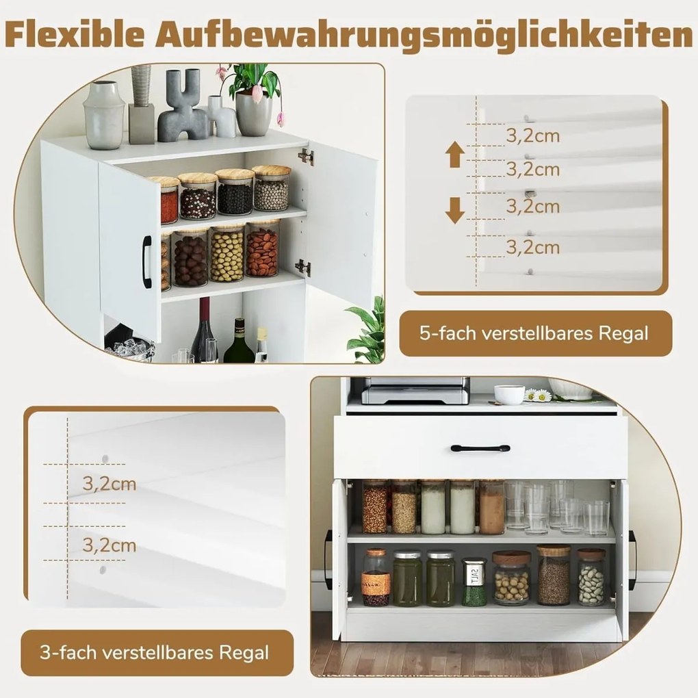 Costway Kuchyňská skříňka 168 cm bufetová s nabíjecí stanicí 1 USB a 1 Kuchyňská