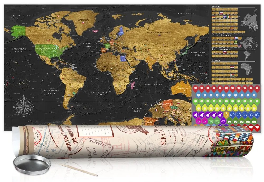 Stírací mapa - Golden Map - Poster (English Edition) 100x50 cm