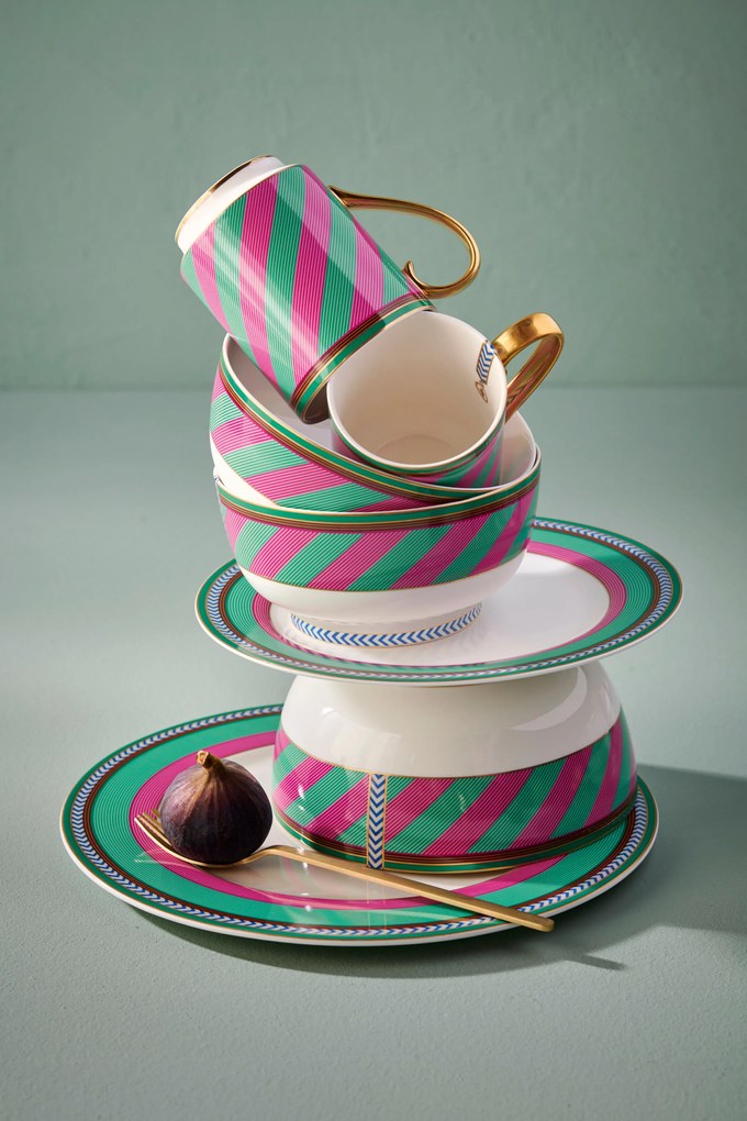 Pip Studio Pip Chique Stripes miska ∅18cm, růžovo-zelená