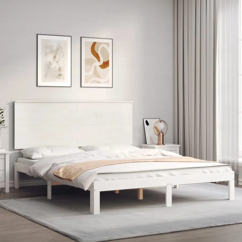 Rám postele s čelem bílý 160 x 200 cm masivní dřevo,  3193672