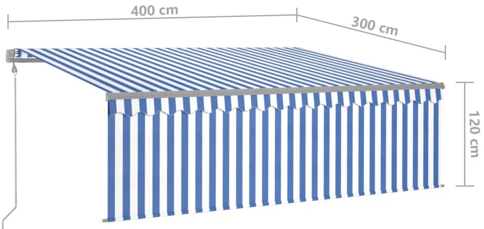 vidaXL Marketos Automatická zatahovací markýza s roletou 4 x 3 m modrobílá